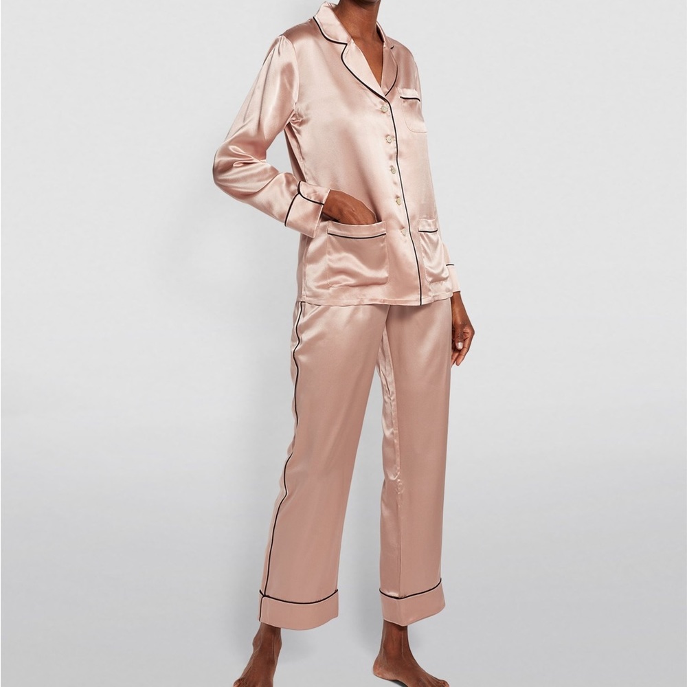 Olivia Von Halle Coco Oyster Contrast Trim Silk Pajam… - Gem